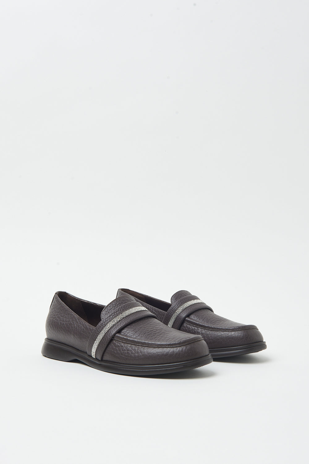 Grainy leather loafers with Punto Luce detailing | Peserico