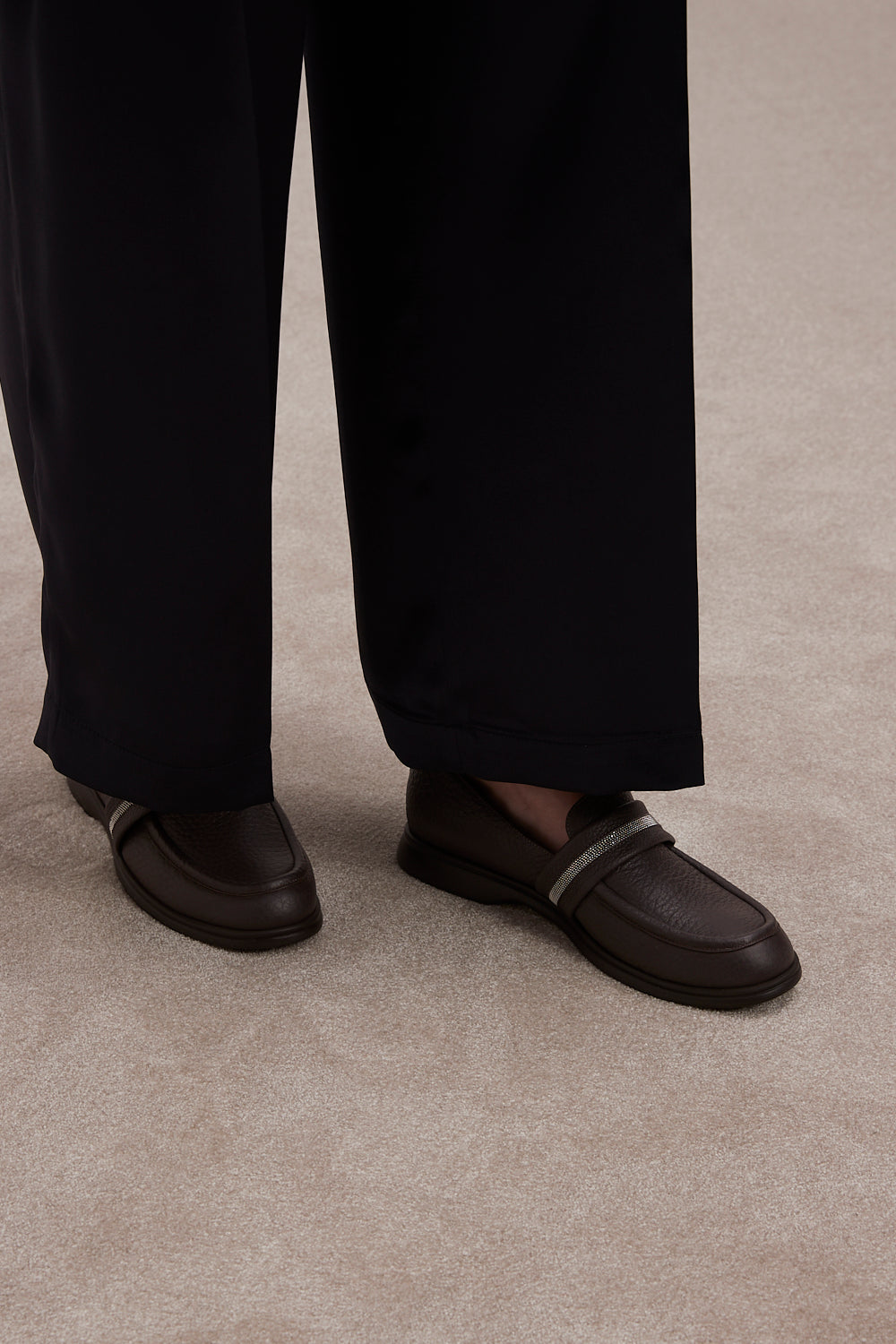 Grainy leather loafers with Punto Luce detailing | Peserico